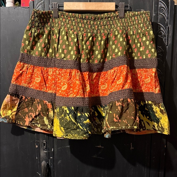 Fire Los Angeles | Skirts | Fire Los Angeles Green And Orange Boho Mini ...